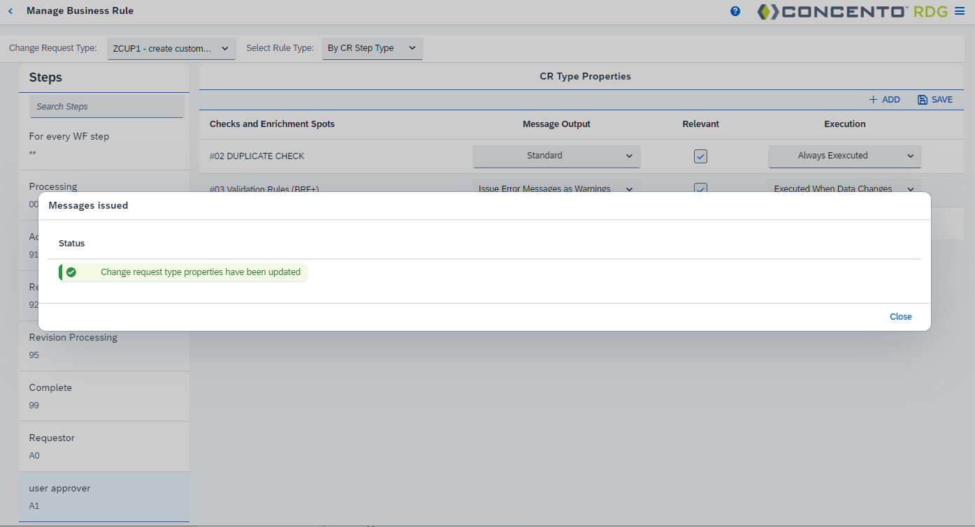 Business Rules by Change Request Step Type (Configure Properties of ...