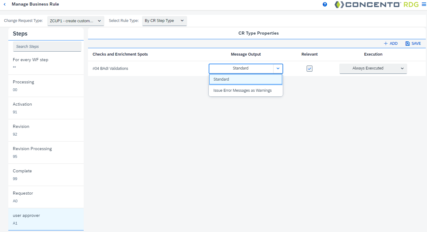 Business Rules by Change Request Step Type (Configure Properties of ...